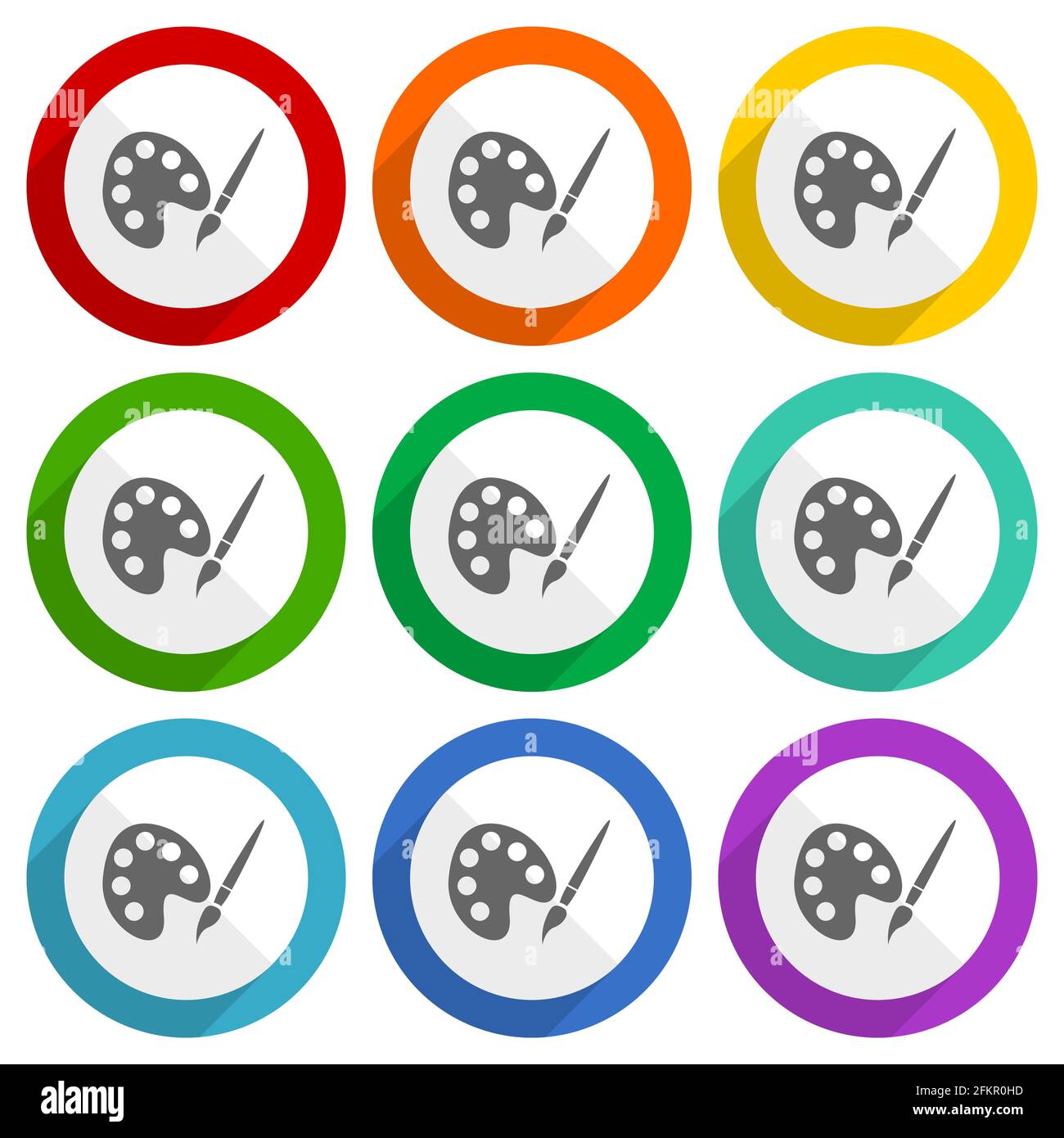 Paint brush, palette, art vector icons, set of colorful flat design ...