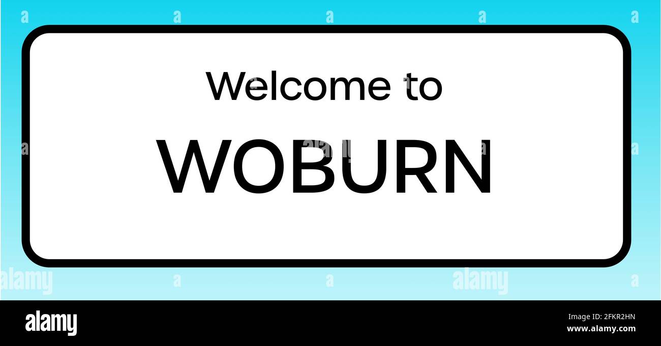 A graphic illlustration of a British road sign welcoming you to Woburn ...