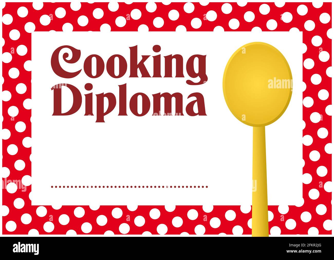 Cooking diploma background with golden spoon and polka dot frame ...
