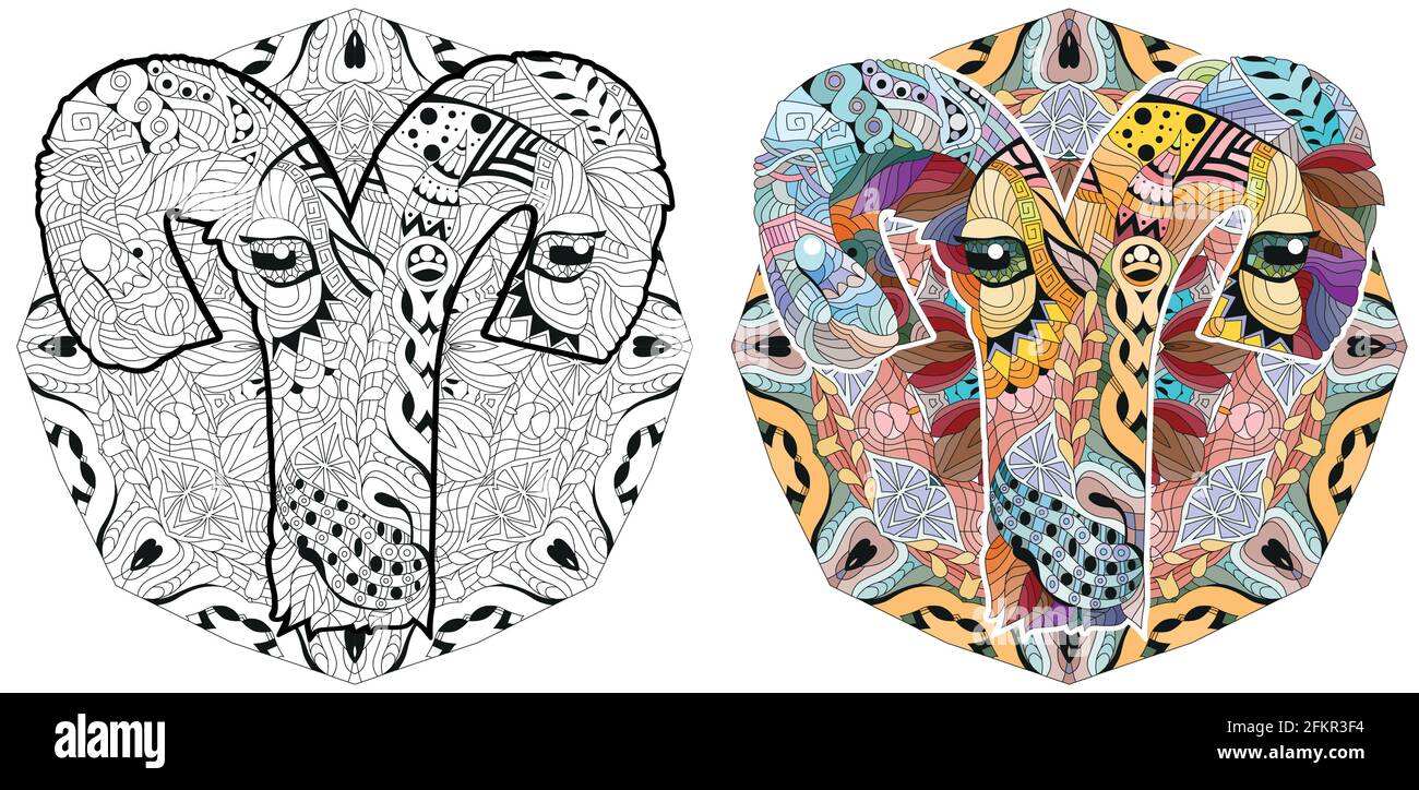 Aries zodiac sign with mandala, astrology concept art for coloring ...