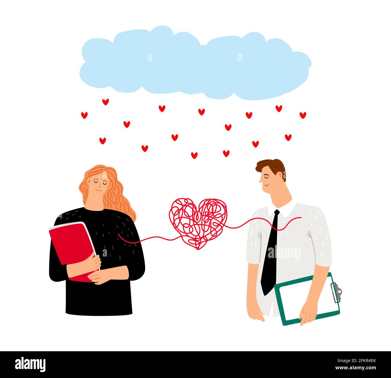 Couple in love heart bound. Enamored romance couple characters, rain ...