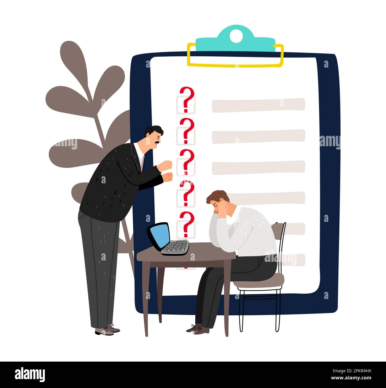 Boss scolds subordinate. Unfulfilled plan, tired manager and angry ...