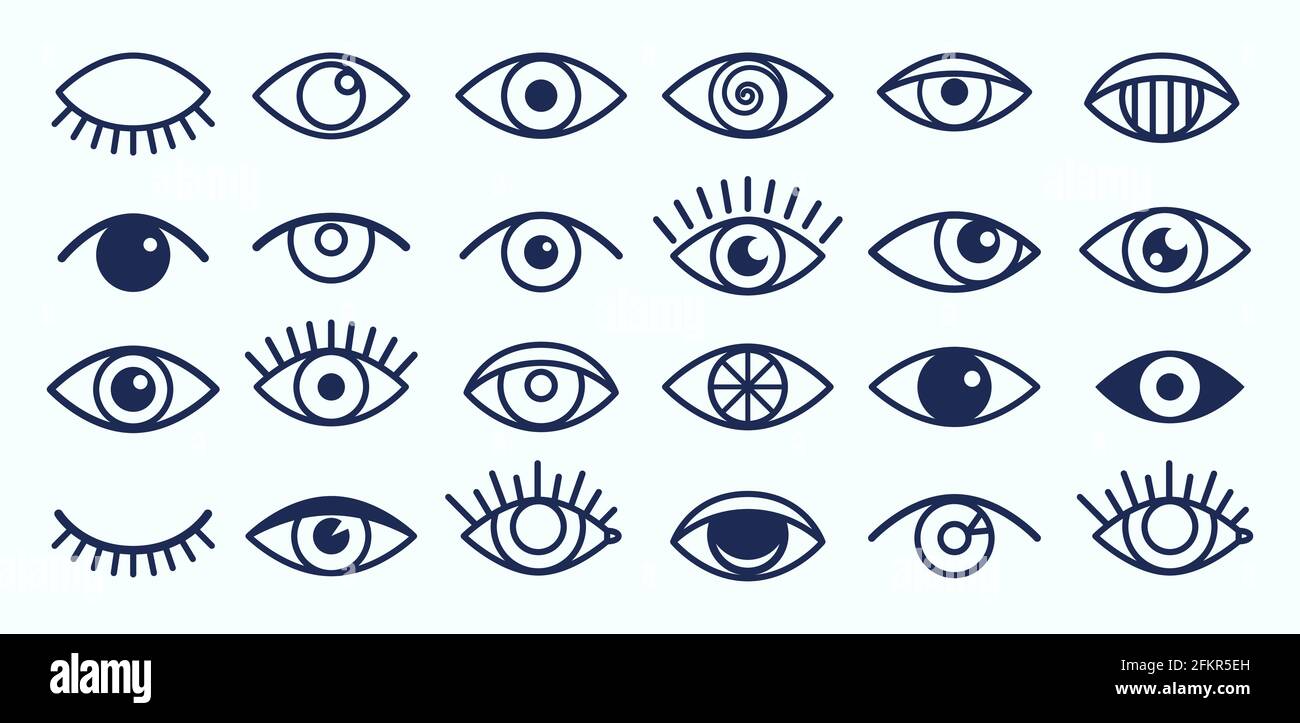 Eye icons. Outline eyelashes and eyes symbols. Ophtalmology signs ...