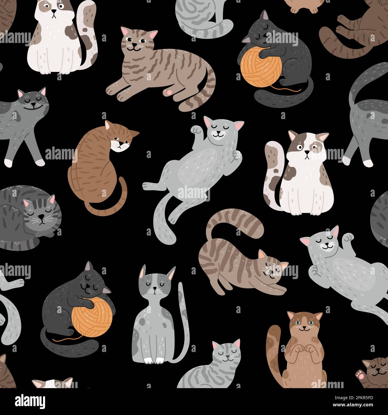 Cats seamless pattern. Shorthaired cat set pattern, cartoon kitty ...