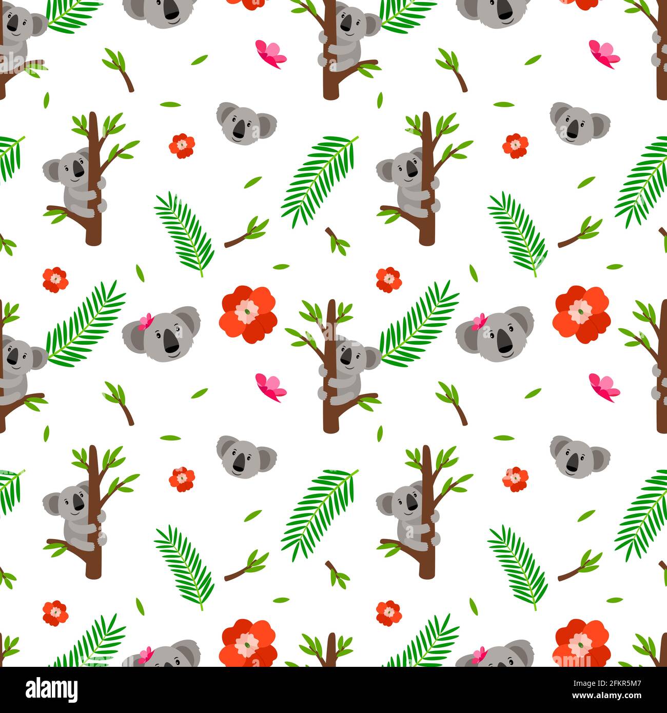 Koala pattern. Australian animal background. Wild koala bear and leaves ...