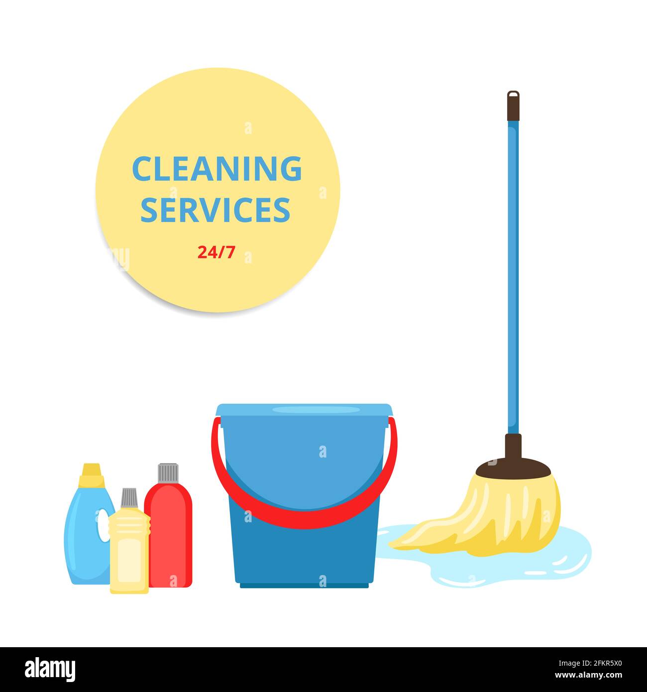 Cleaning service. Mop, bucket and cleaning products. Clean apartment or ...
