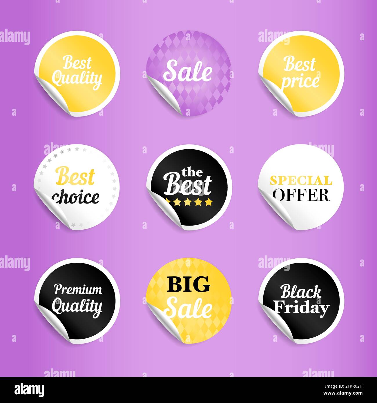 Round best offer sale stickers. Gold and white, black and lilac sticker ...