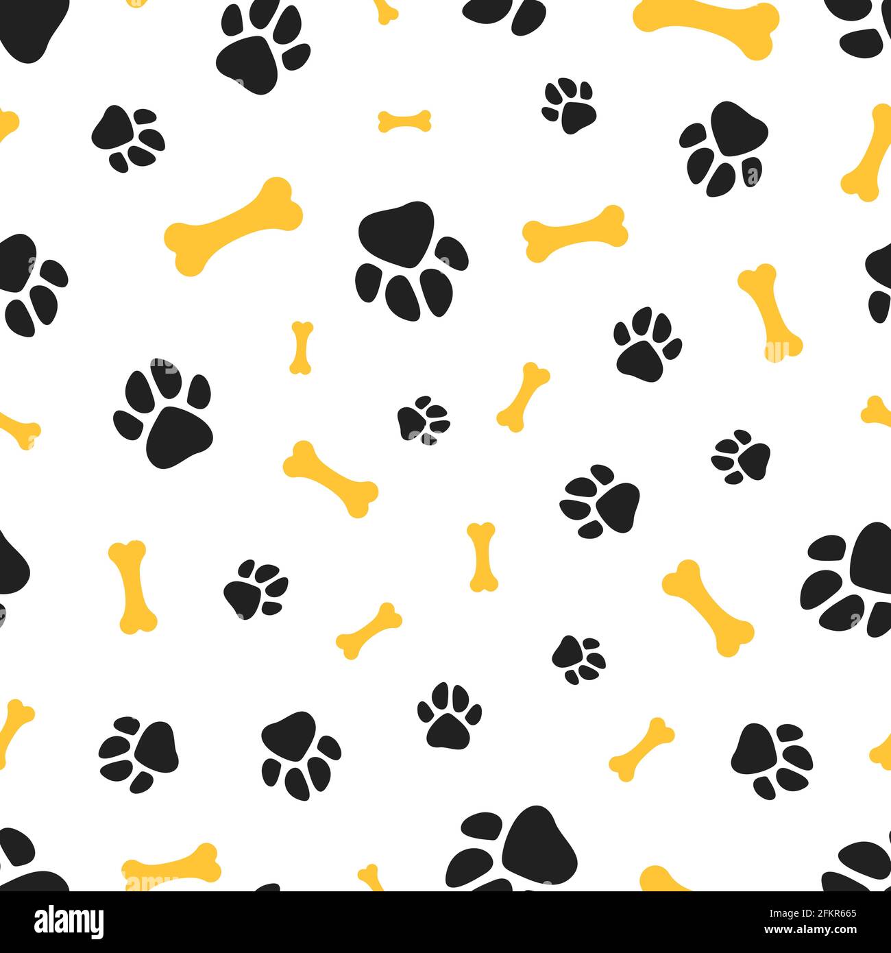 Pets paw pattern. Bones and animal footsteps seamless texture. Pet ...