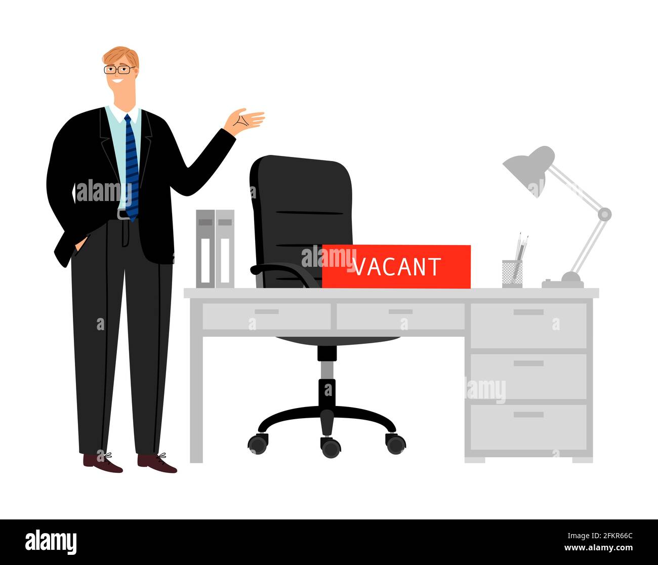 Open vacancy. Workplace and smiling HR manager. Businessman looking for ...