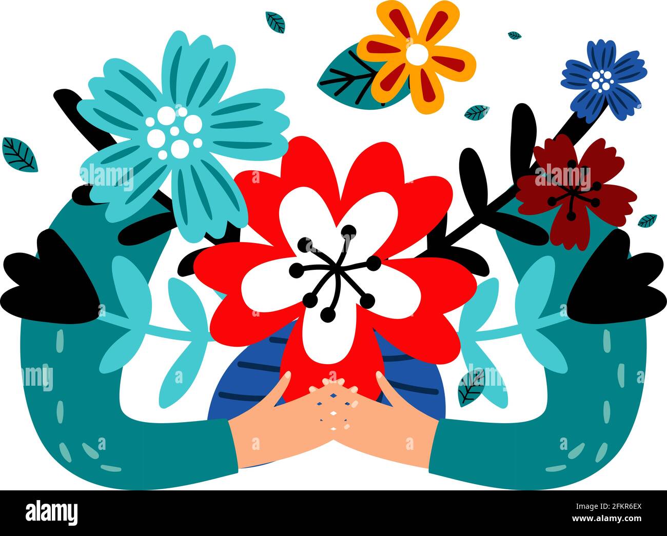 Hands holding flowers bouquet. Love nature metaphor. Floral gardening ...