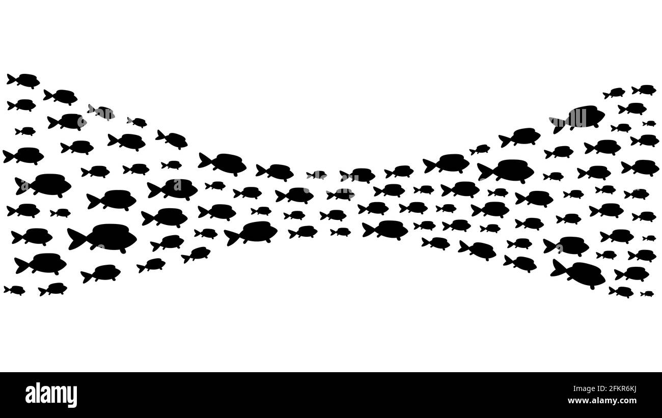 School of fish. Sea animal, fishes silhouettes. Isolated marine life ...