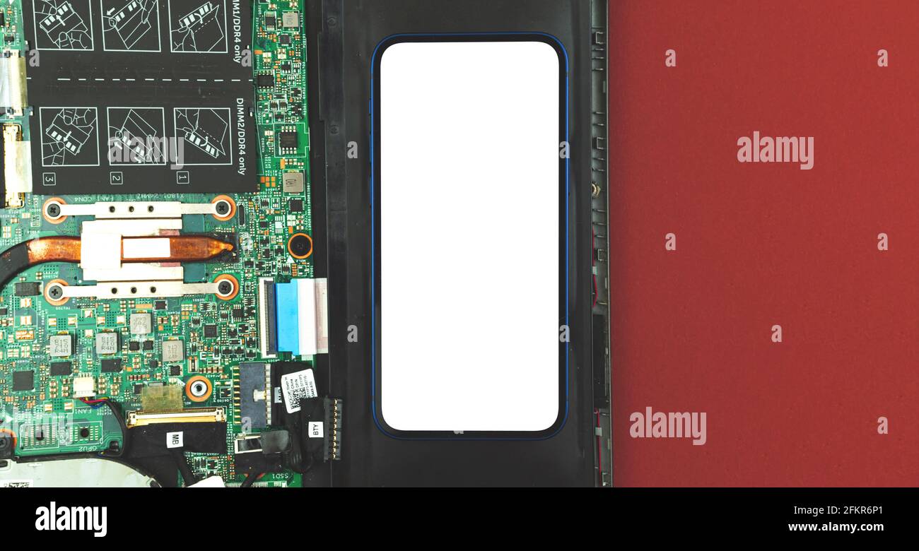 Repair of computer laptop equipment mockup background with copy space ...