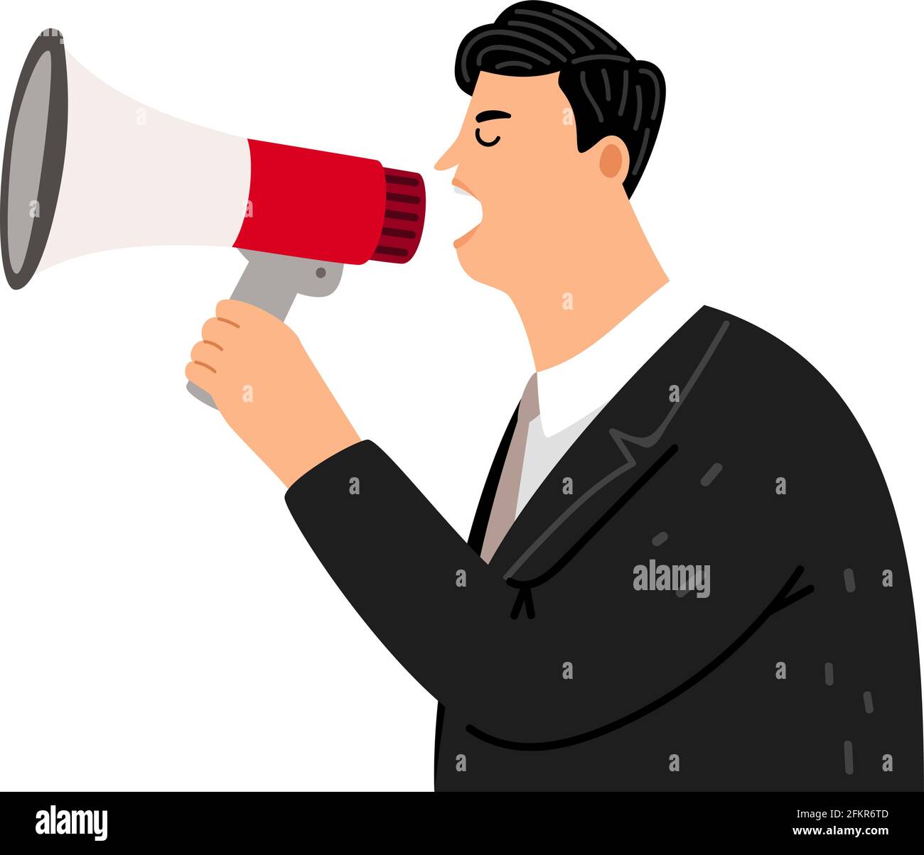 Screaming man. Boss with bullhorn. Manager or team leader with ...