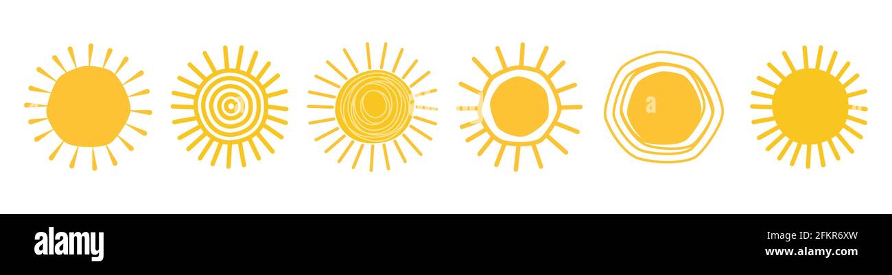 Doodle sun icons. Hot weather suns collection vector illustration ...