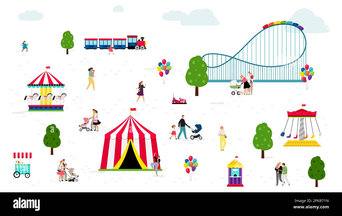 People walking. Summer park, amusements. Family spend time together ...