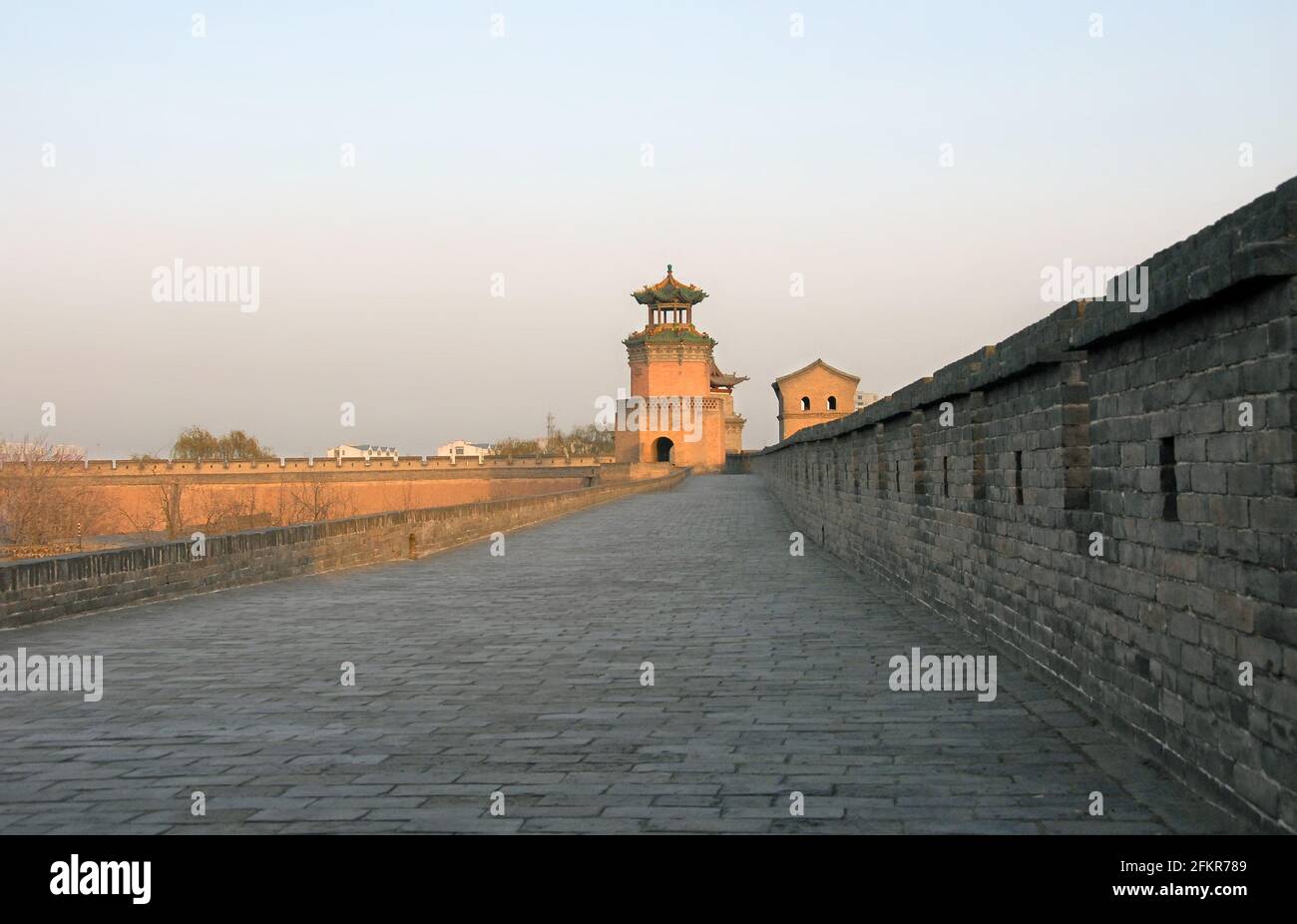 Pingyao in Shanxi Province, China. Pingyao city wall with a view along ...