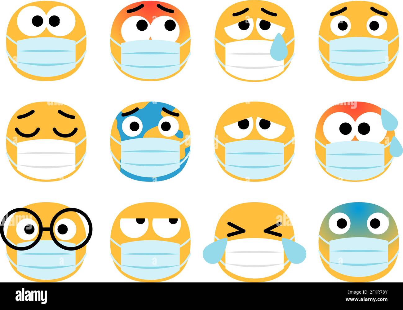 Face masks emoticons. Surgeon medical mask round faces, virus ...