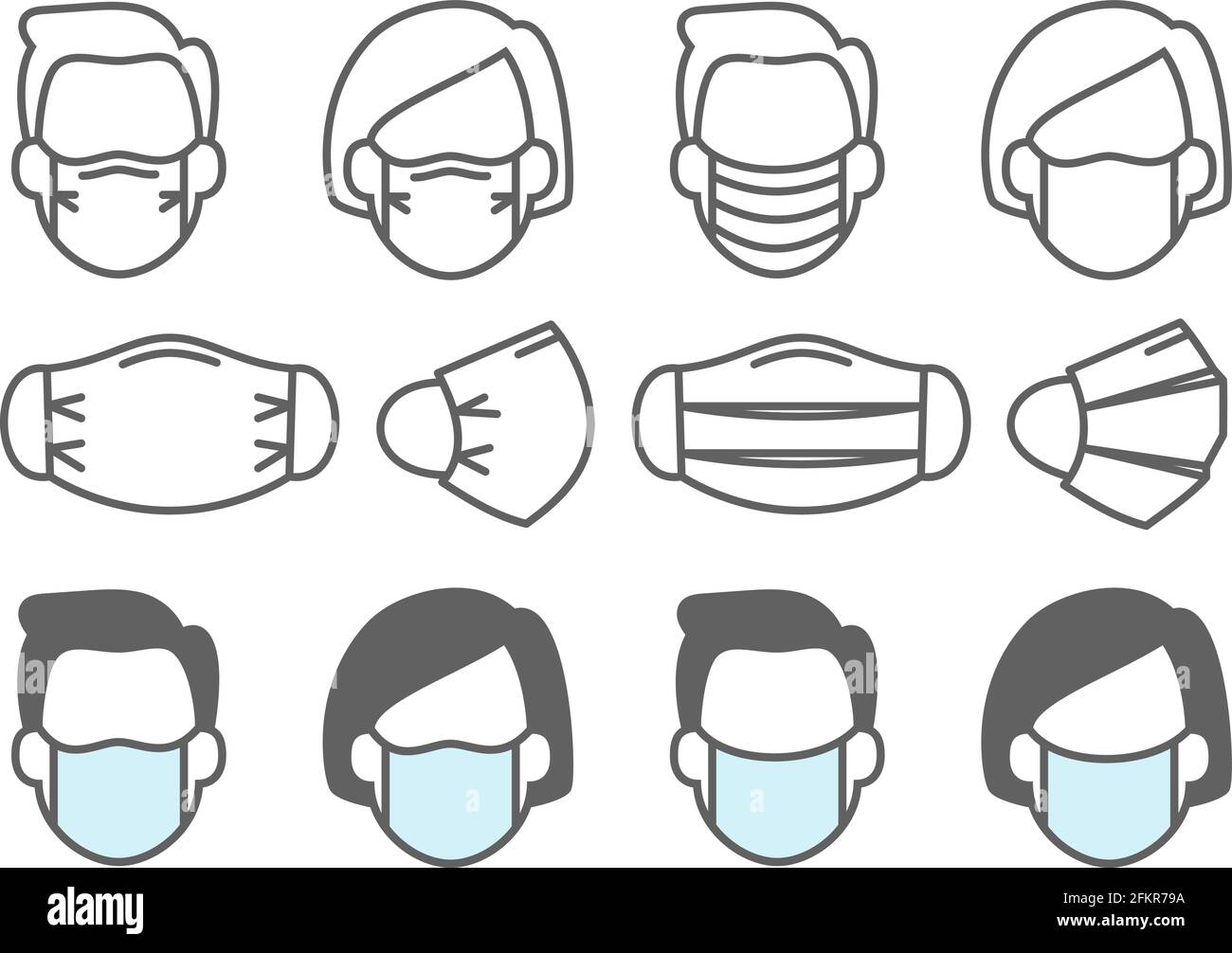 Face mask use. People medical masks icons respiratory infection ...