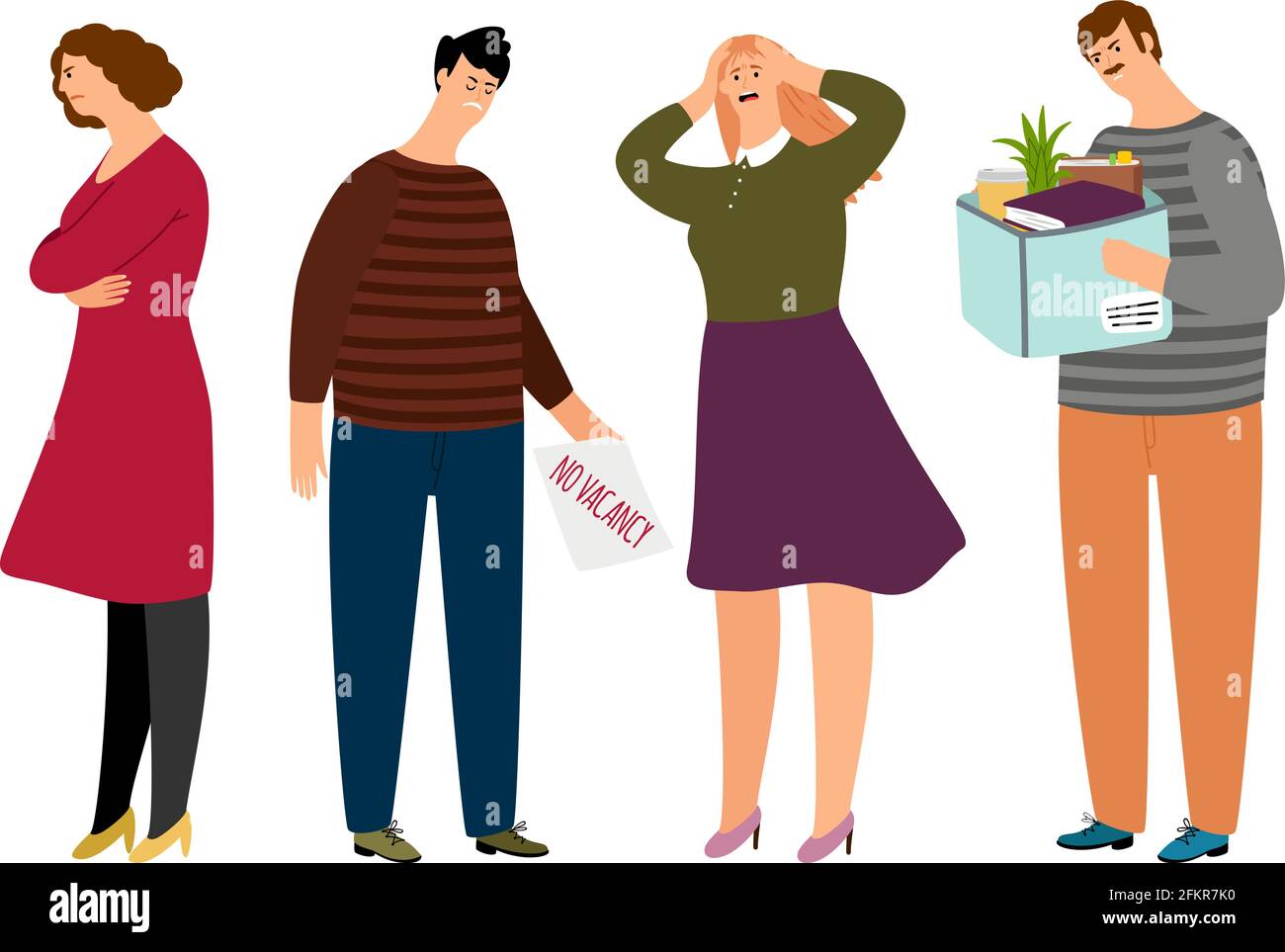 Unemployed people. Sad angry woman man have no job. Crowd need work ...