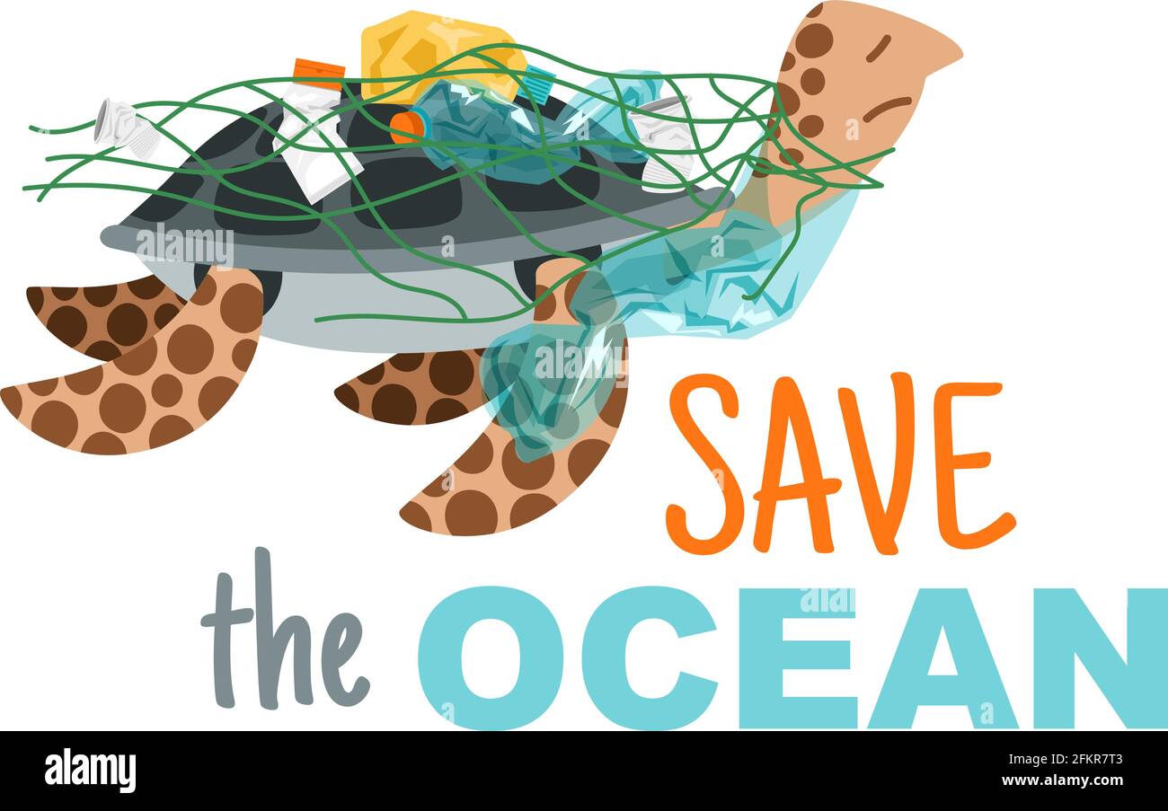Save ocean poster. Eco vector illustration about global save underwater ...