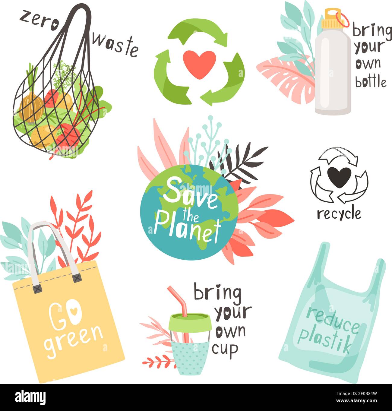 Zero waste in planet. Ecological save world concept, using durable and ...