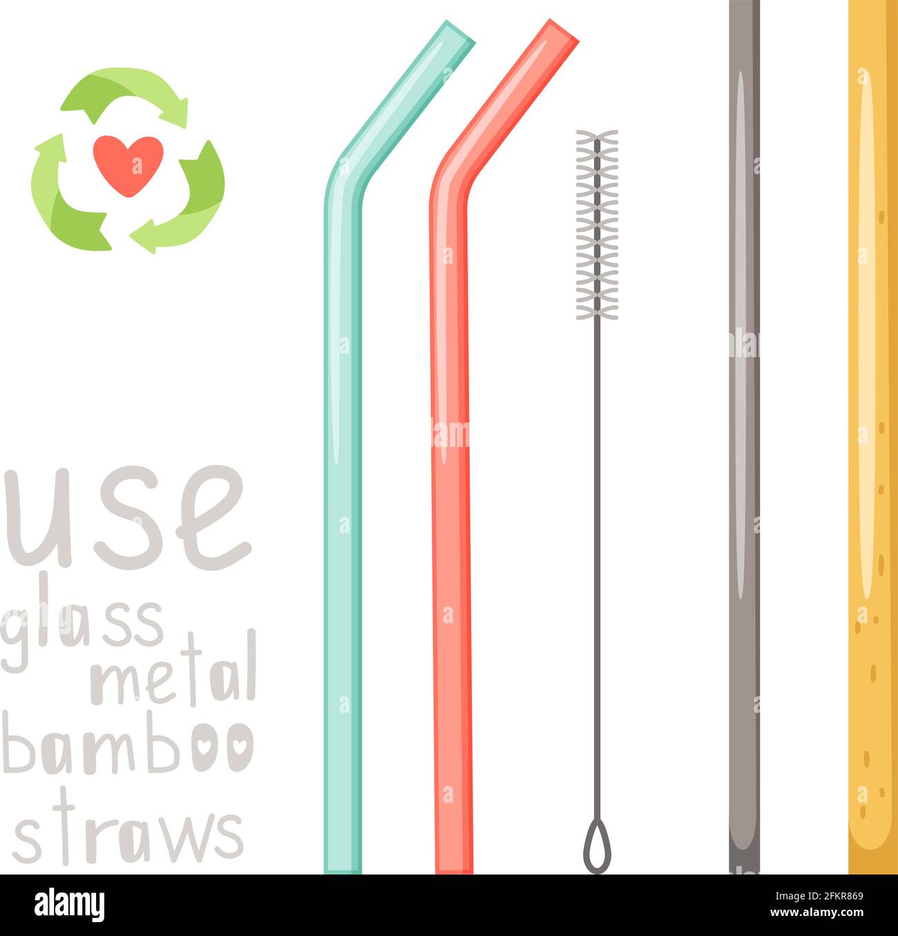 Zero waste straws. Concept of using durable and reusable natural eco ...