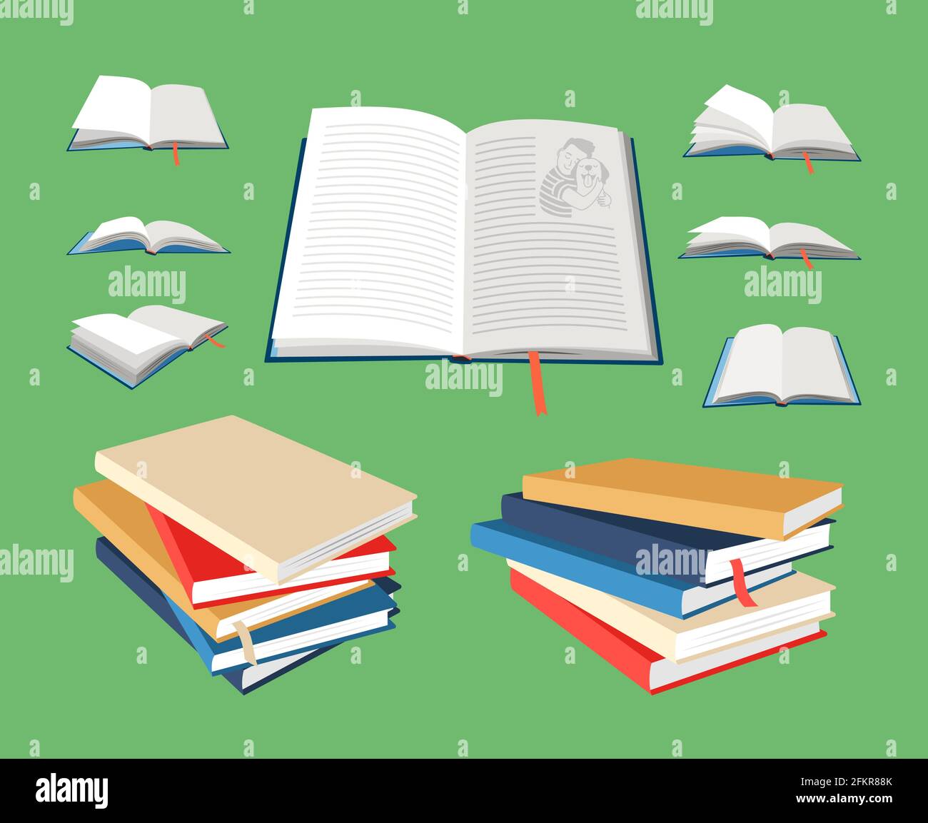 Closed and open books. Cartoon empty textbooks with bookmarks. Blank ...