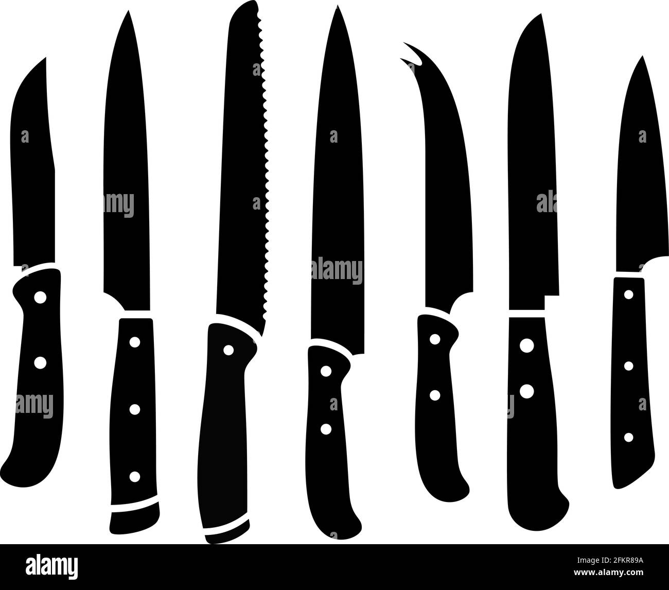Kitchen knives black silhouettes. Sharp cooking knife set isolated on ...