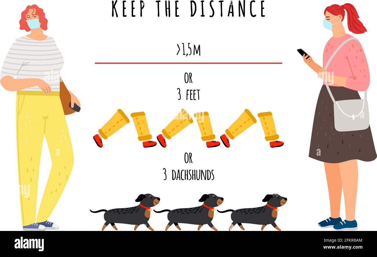 Info banner keep the distance. Virus prevention and protection. Girls ...