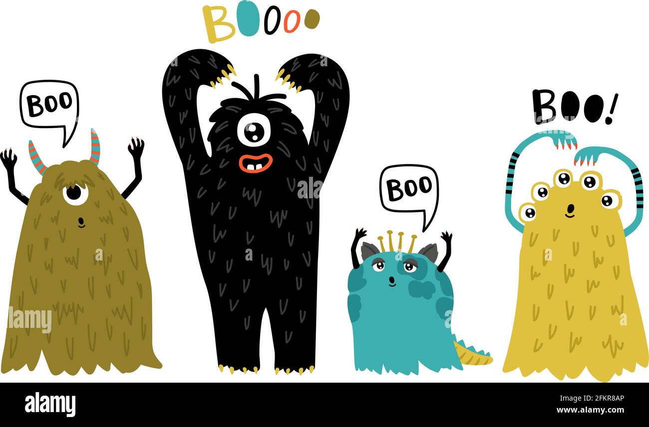 Cute furry creatures. Cartoon funny monsters, humor characters for ...