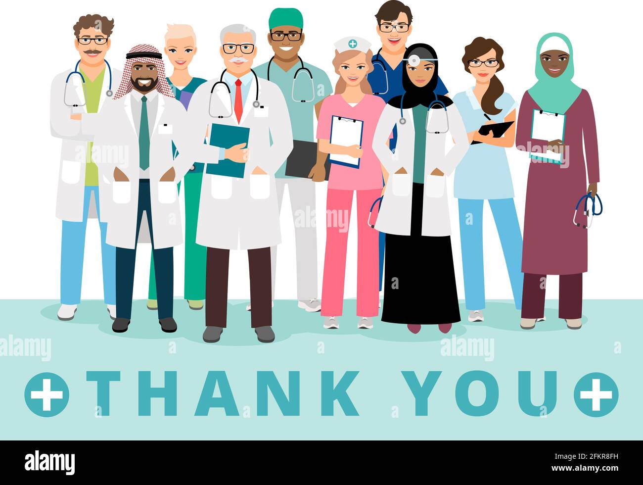 International doctors team. Thanks to medical workers poster. Nurse ...