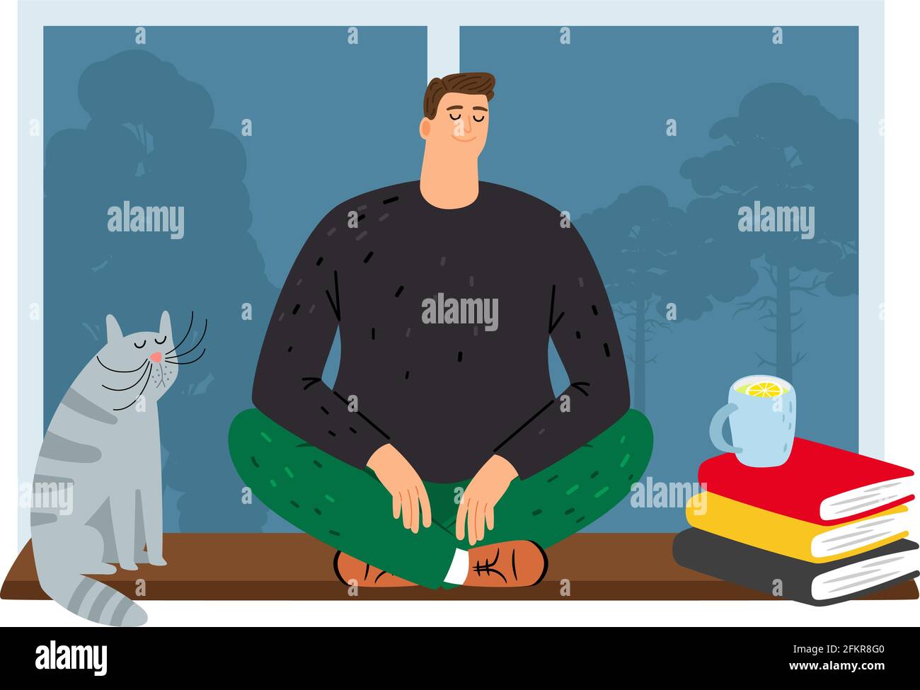 Man resting at home. Self isolation period, epidemic quarantine. Boy ...