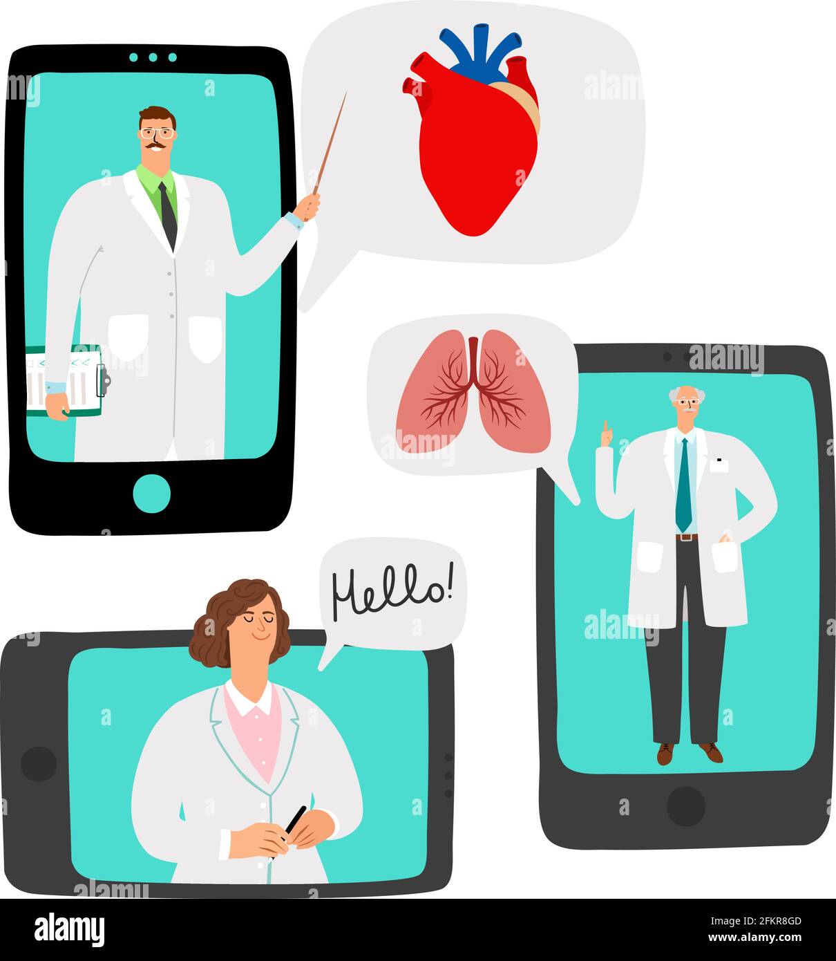 Telemedicine. Online doctors, medical workers remote consultation ...