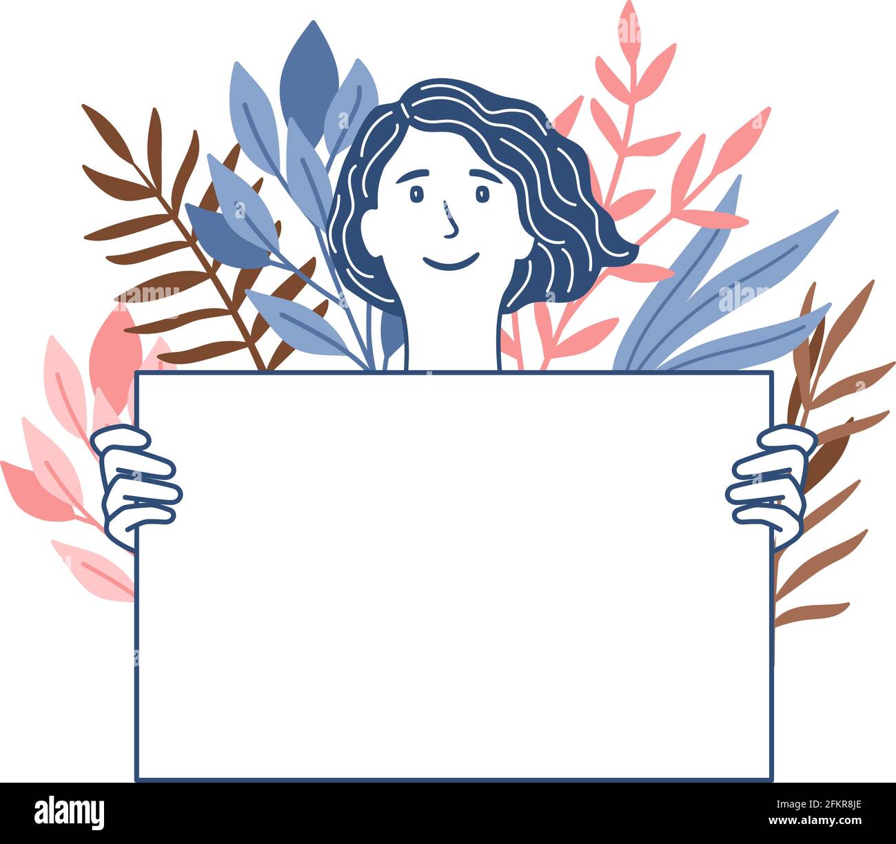 Woman with empty poster. Vector illustration white lady holds blank ...
