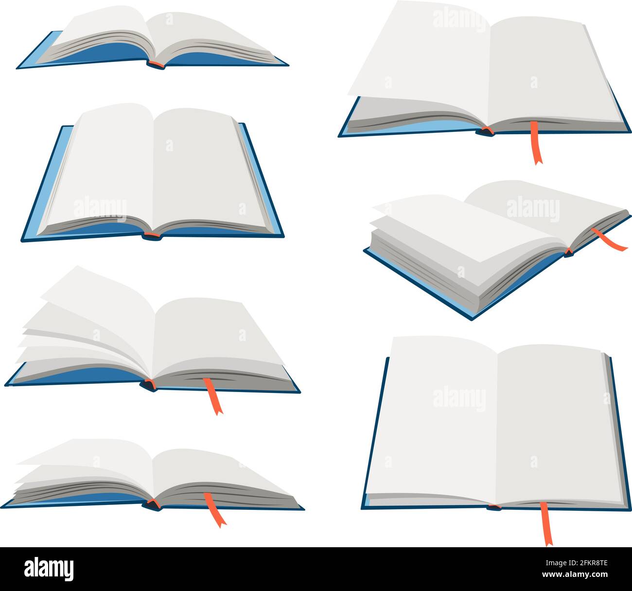 Empty open books set. Cartoon textbooks with bookmarks. Blank books in ...