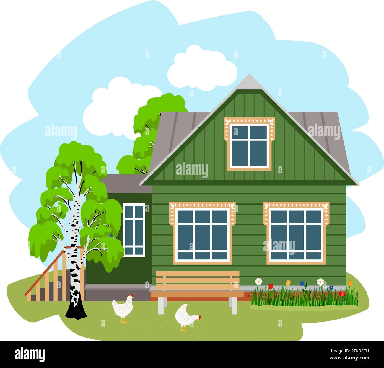 White rustic building green Stock Vector Images - Alamy