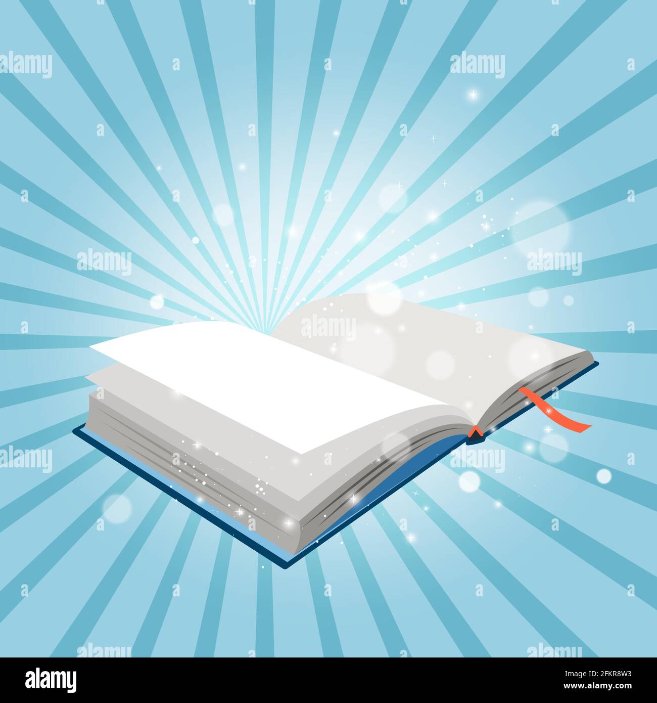 Mystery open book. Bright sparkling bubbles illuminating pages of ...