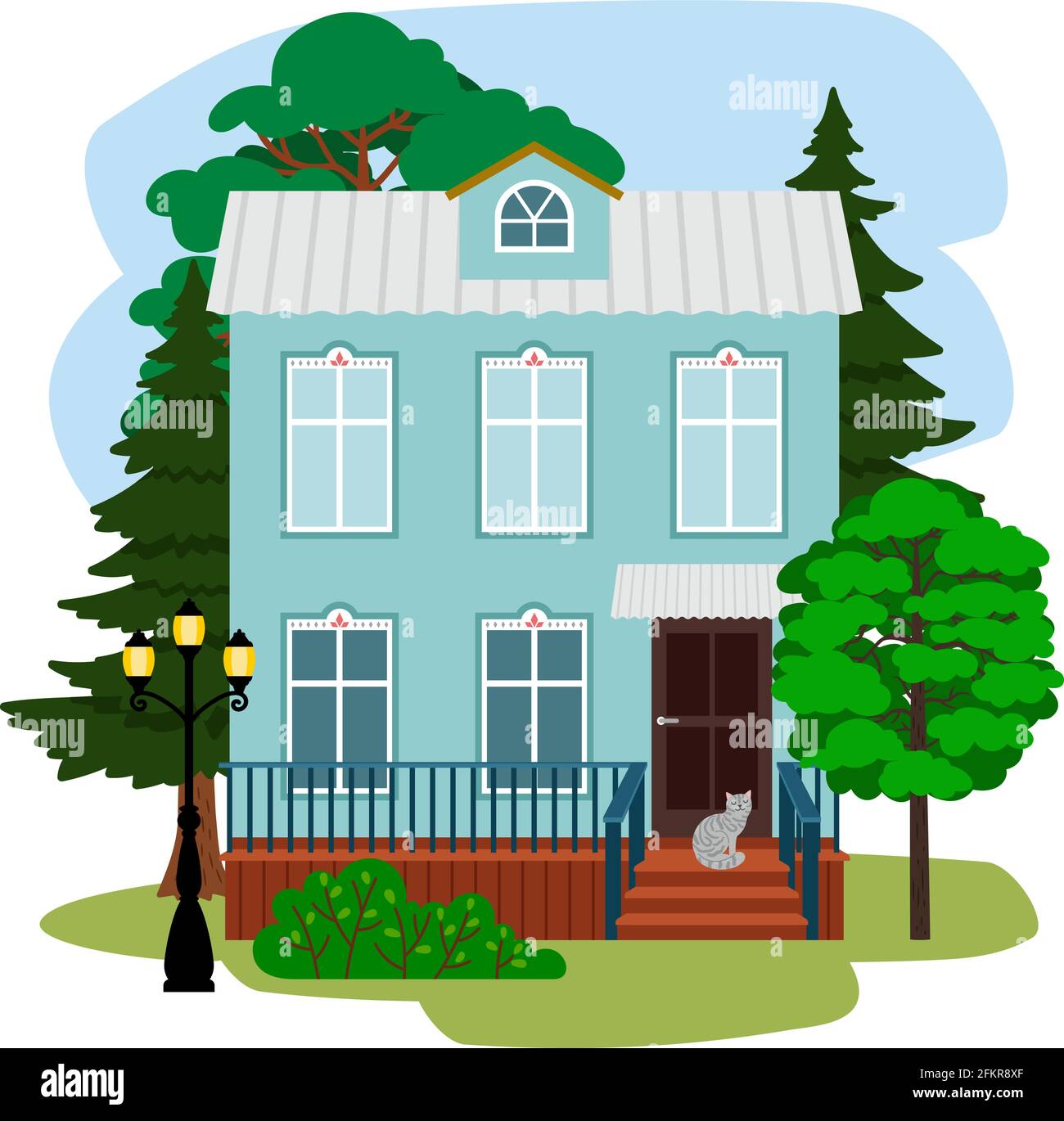 Summer housing for vacation. Cartoon nice house for holiday among trees ...