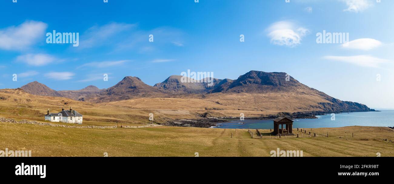 A panoramic of The Bullough Mausoleum and the Rum Cuillin hills, Harris ...