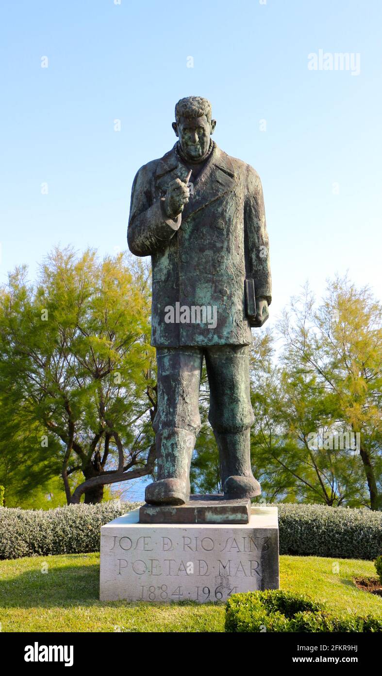 Bronze statue on a stone plinth of poet author and sailor Jose del Rio ...