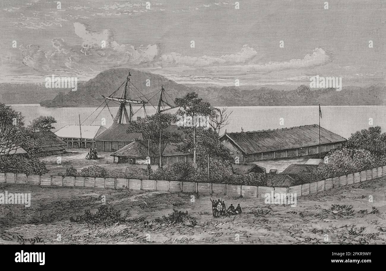 History of Africa. 19th century. View of Boma, in front of Buka-M'Boma ...