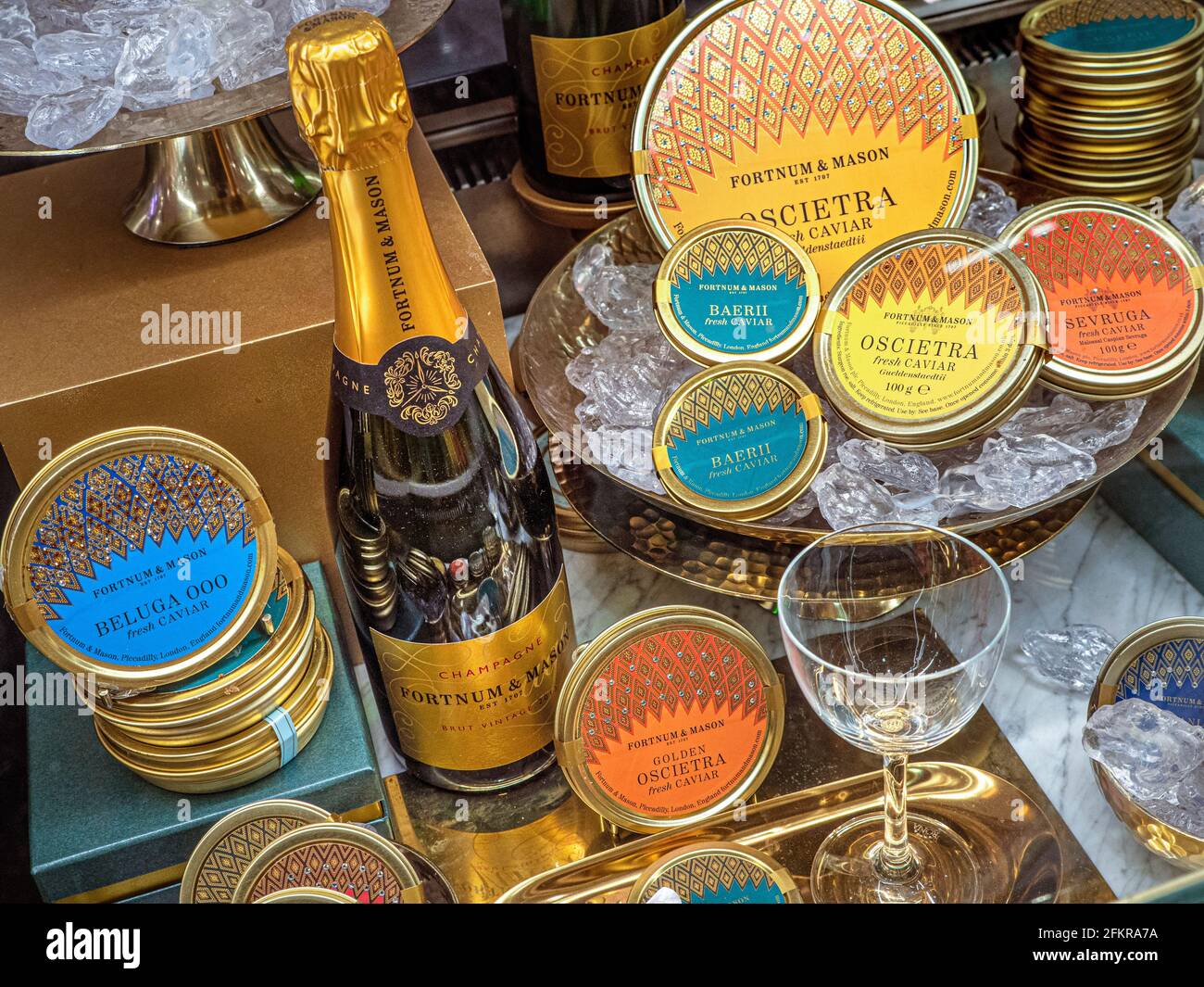 RUSSIAN CAVIAR CHAMPAGNE ON SALE DISPLAY Fortnum & Mason Food Hall with ...