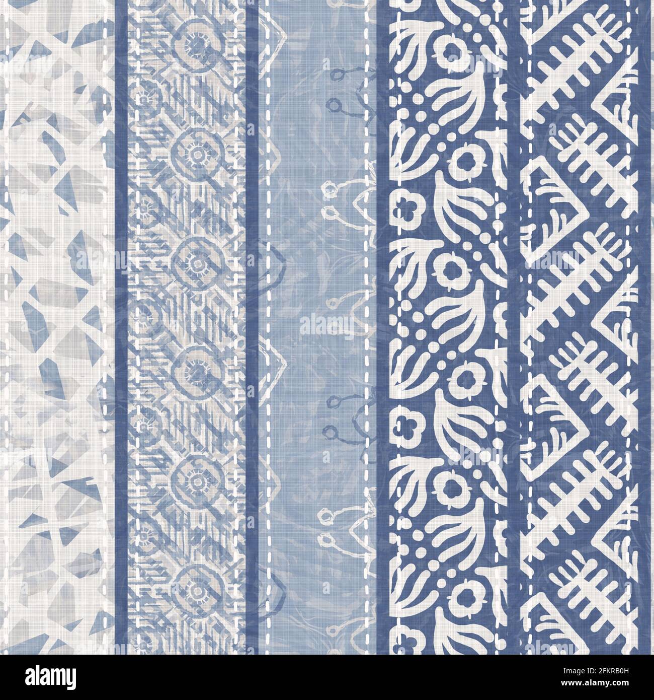 Shabby chic french grey blue linen patchwork stripe. Grunge washed out ...