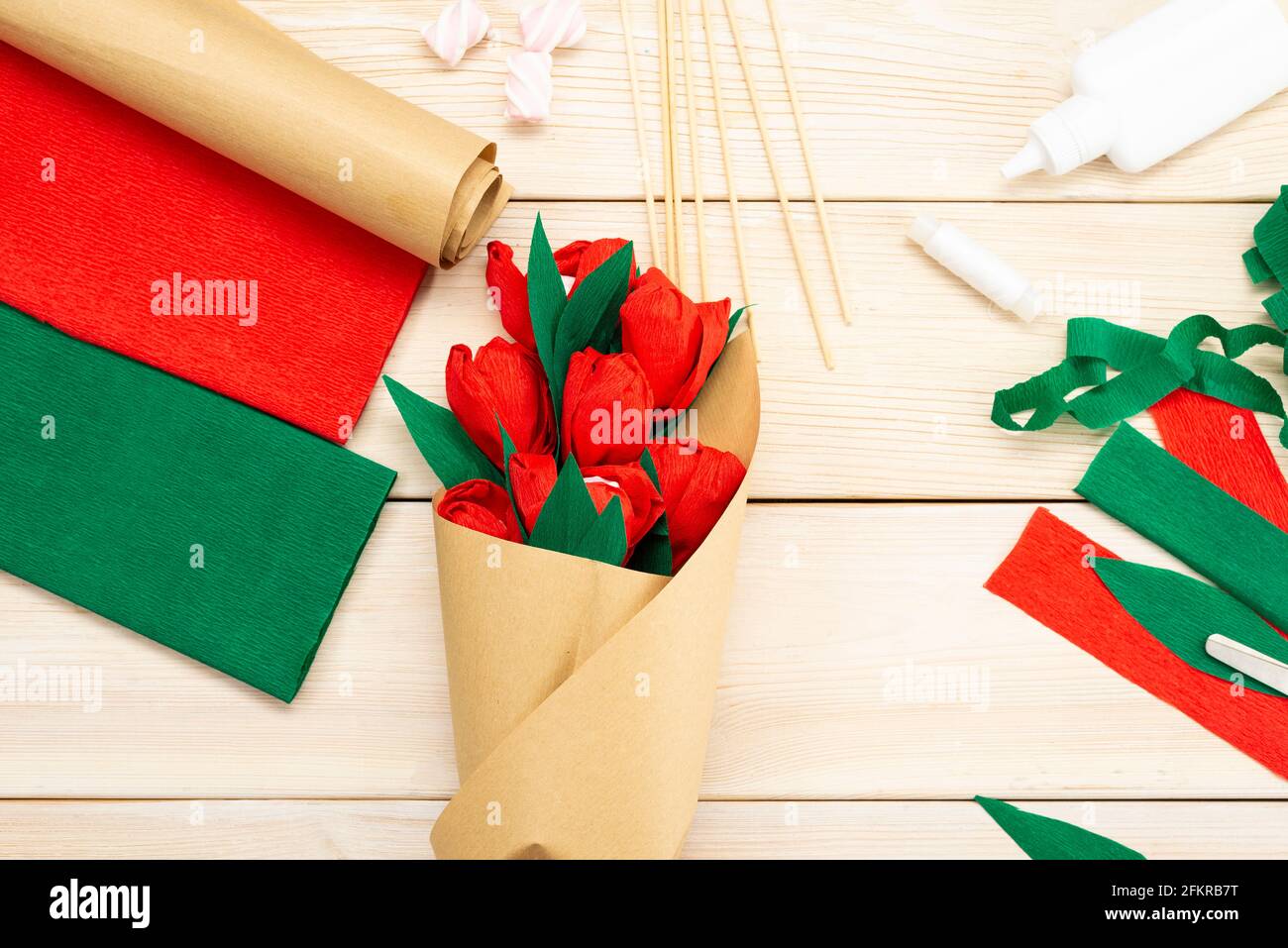 How to make a tulip flower out of paper and marshmallows at home ...