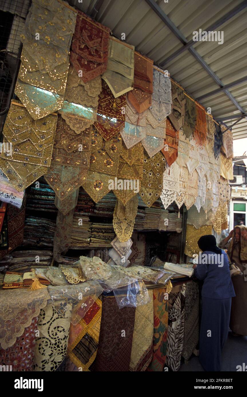 Textile and decoration shop in Al-Hamidiyah Souq, Damascus, Syria Stock ...