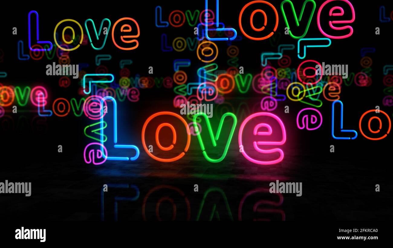 Love symbol neon symbol. Light color bulbs with romantic tech sign ...