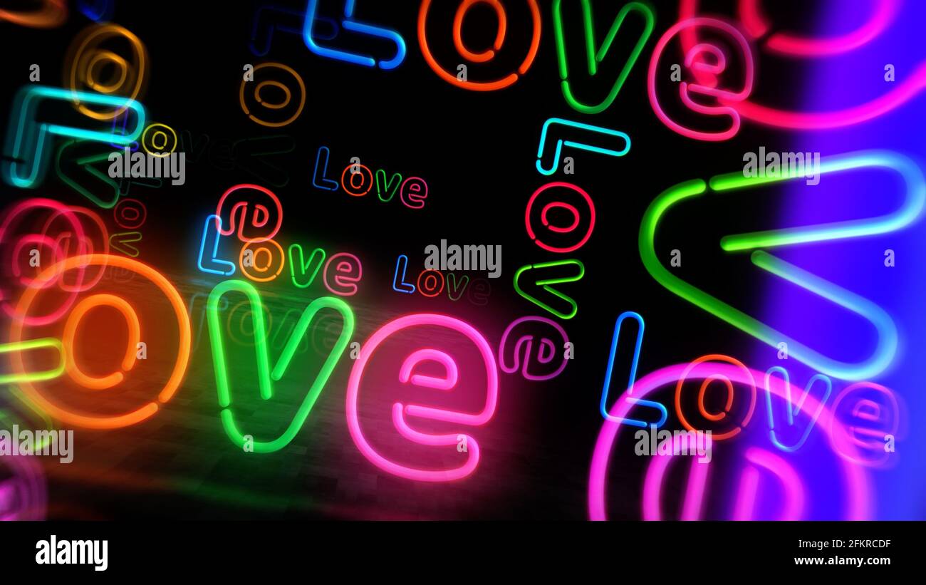 Love symbol neon symbol. Light color bulbs with romantic tech sign ...