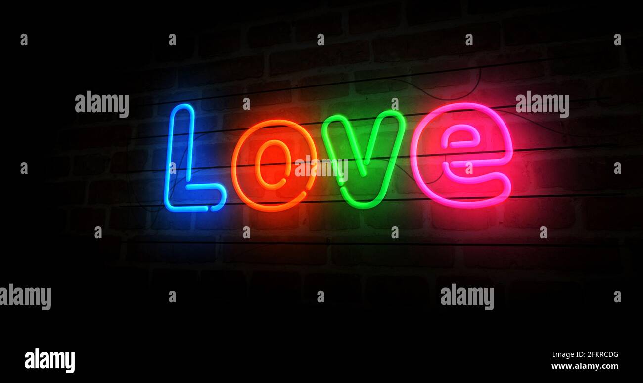 Love symbol neon symbol. Light color bulbs with romantic tech sign ...