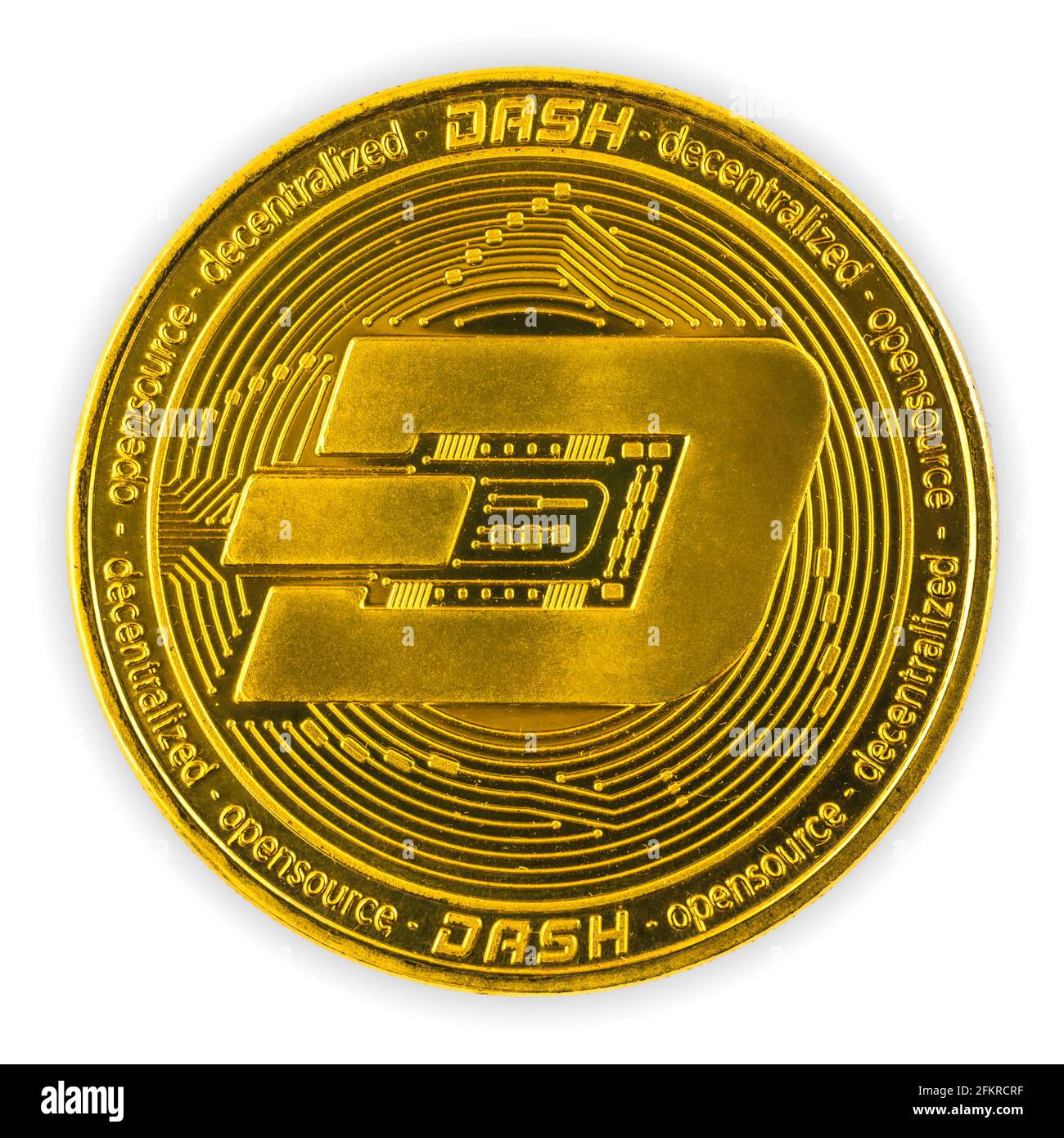 Dash cryptocurrency coin on a white isolated background, golden coin ...