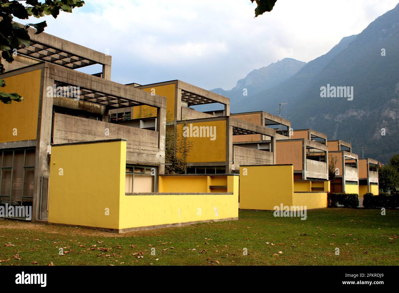 Yellow Primary school in the mountains of southern Switzerland, Riva ...